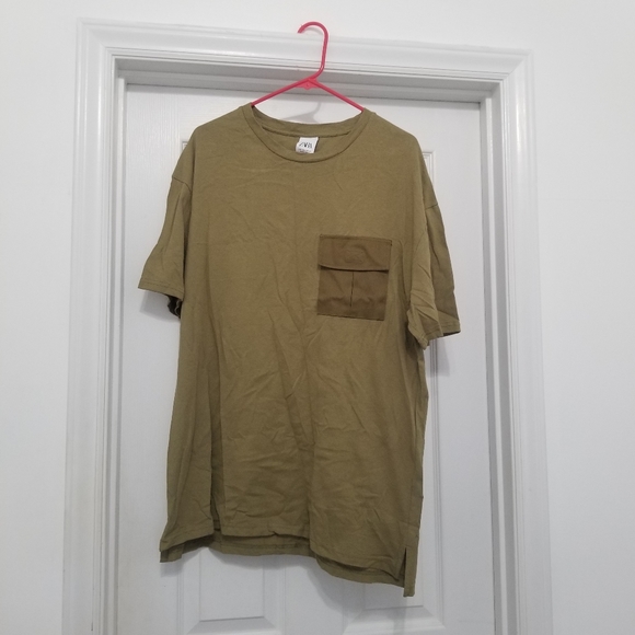 Zara | Shirts | Zara Army Green Basic Tshirt With One Front Velcro Pocket Used Ones | Poshmark